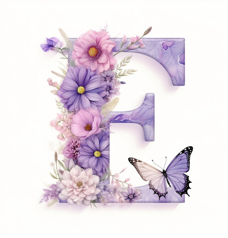 Watercolor English Alphabet Letters in Violet Colors With Flowers for ...