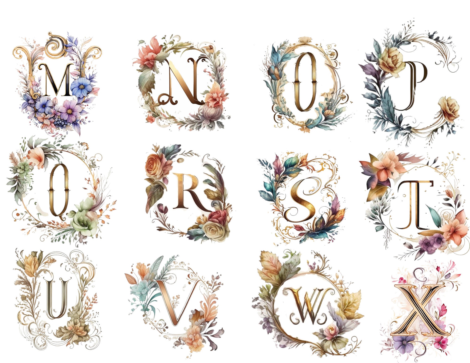 Luxury, Elegant Golden Cursive Letters in Flowers Frame| Golden ...