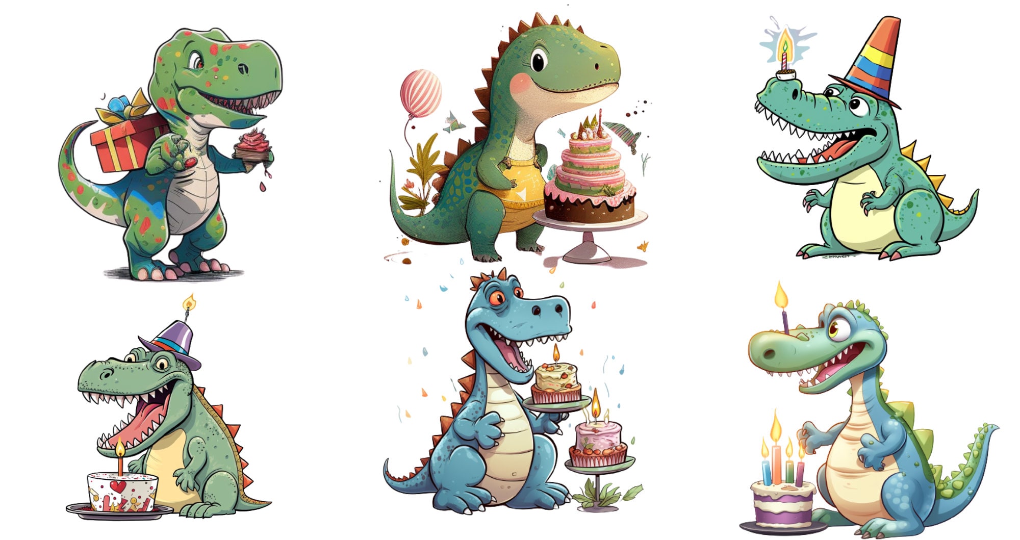 Birthday Dinosaurs Clipart Bundle Birthday Party Dinos 50 Designs PNG ...