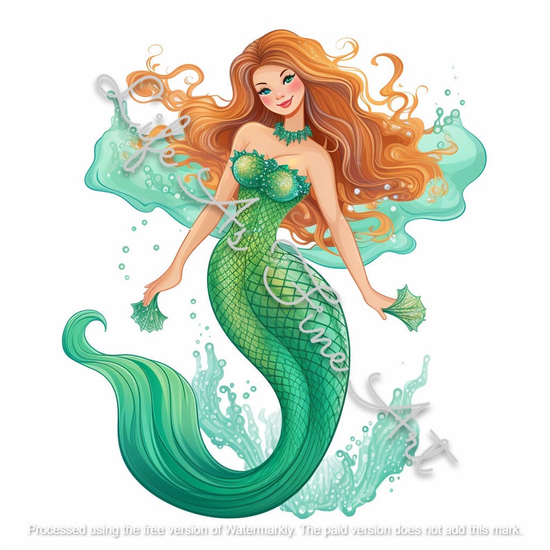 Mermaids Cartoon Clipart, Ocean Wildlife, 20 Designs of Mermaids in PNG ...