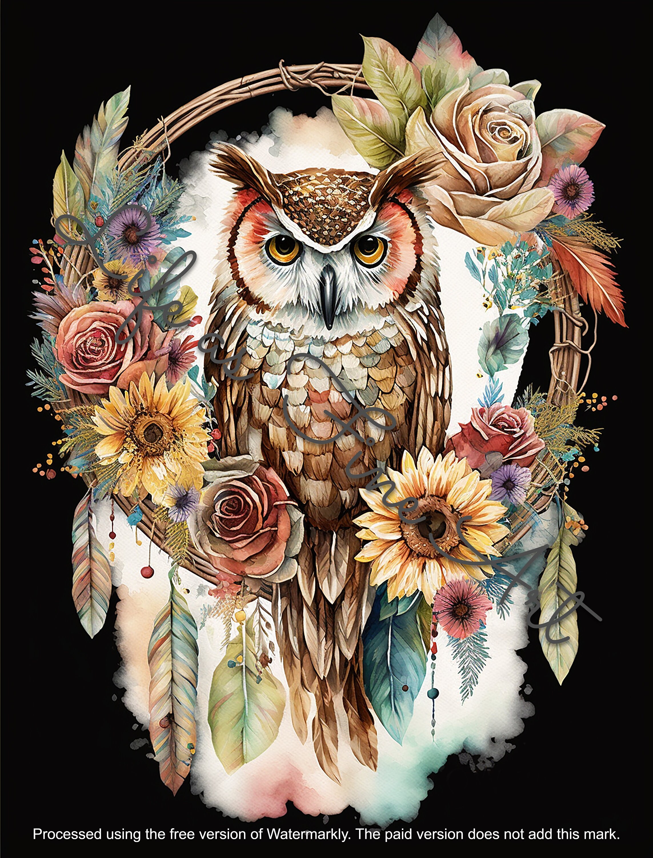 Watercolor Boho Owls Clipart With Boho Flowers, Dreamcatcher & Boho ...