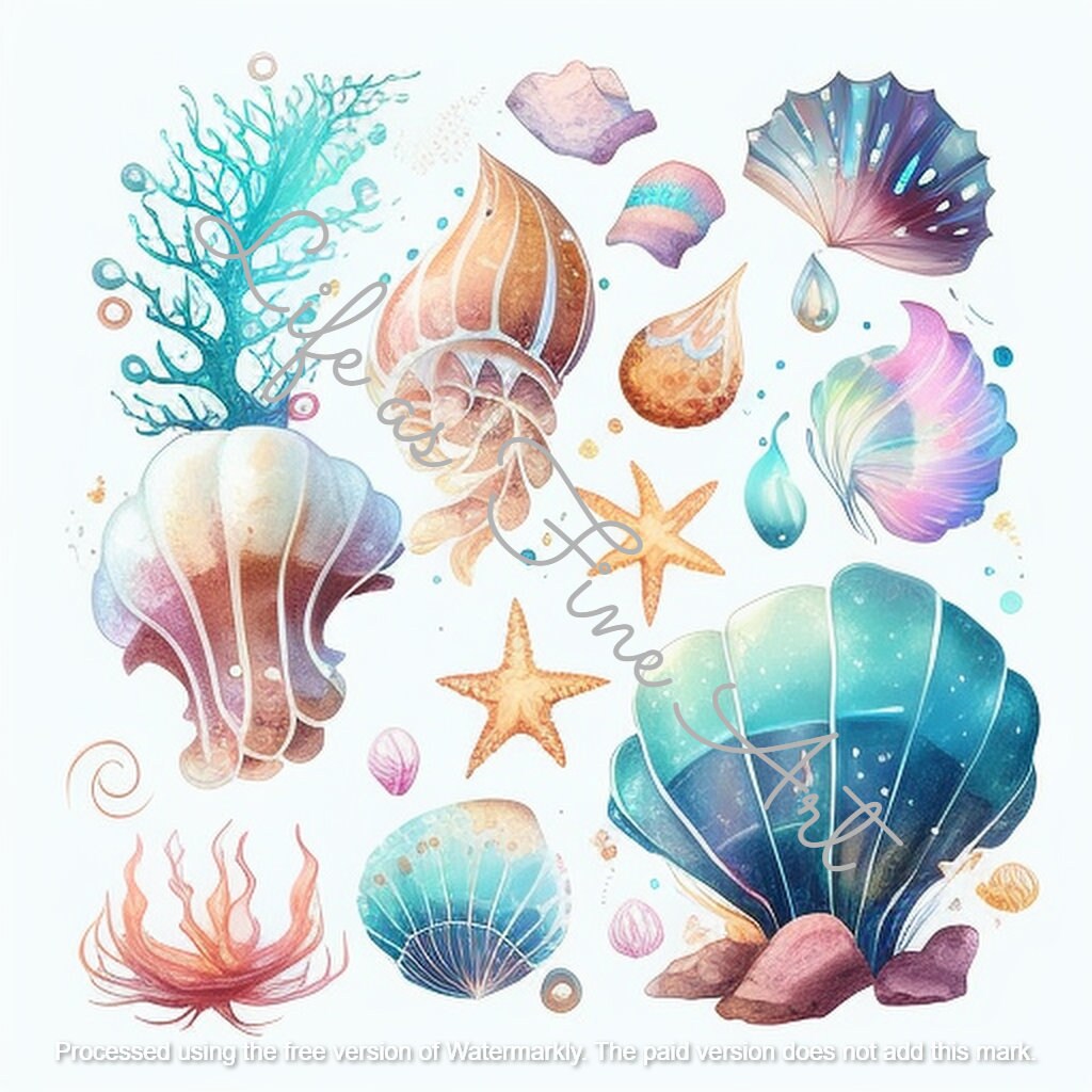 Coral and Seaweed Watercolor Clipart, Ocean Wildlife, Seaweed, Sea ...
