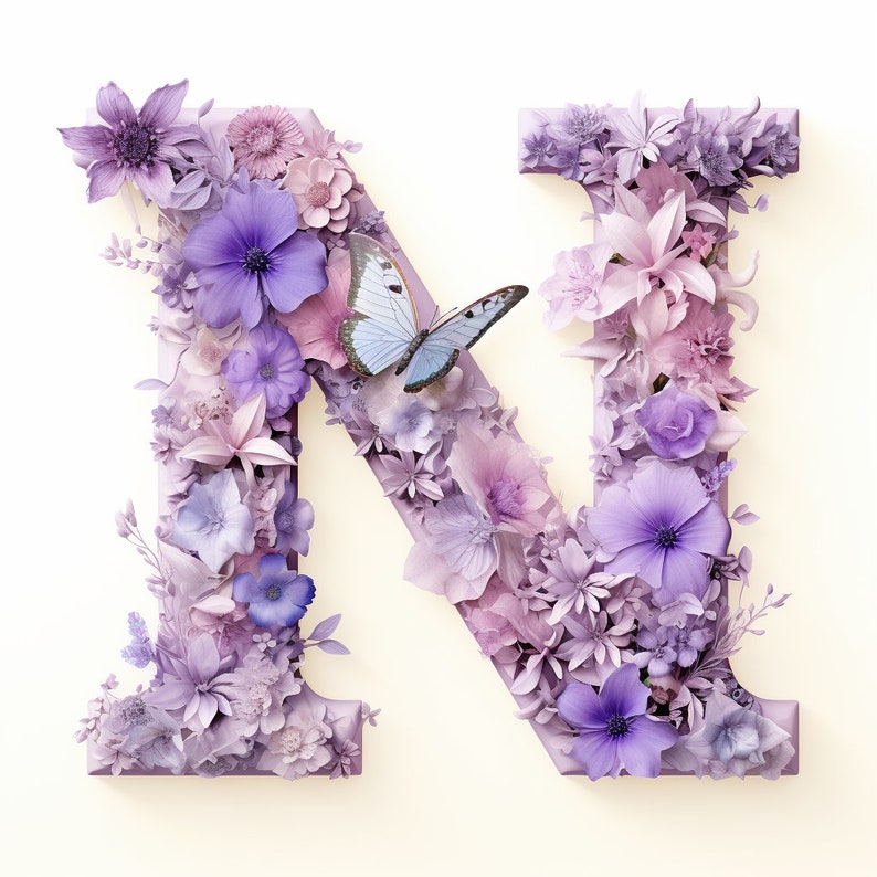 Watercolor English Alphabet Letters in Violet Colors With Flowers for ...