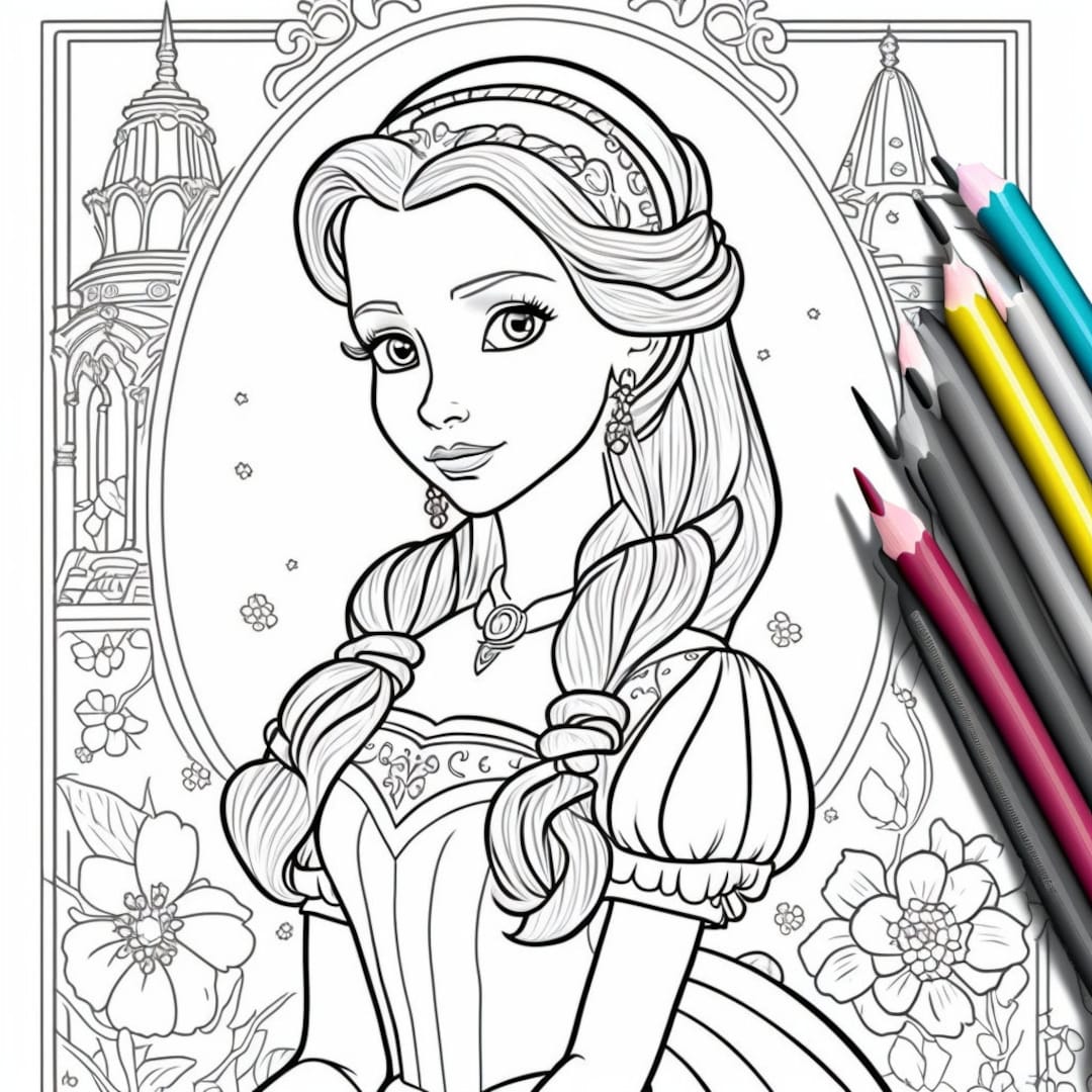 Cartoon Princess Coloring Pages for Girls | KDP Interior Coloring Book ...