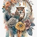 Watercolor Boho Owls Clipart With Boho Flowers, Dreamcatcher & Boho ...