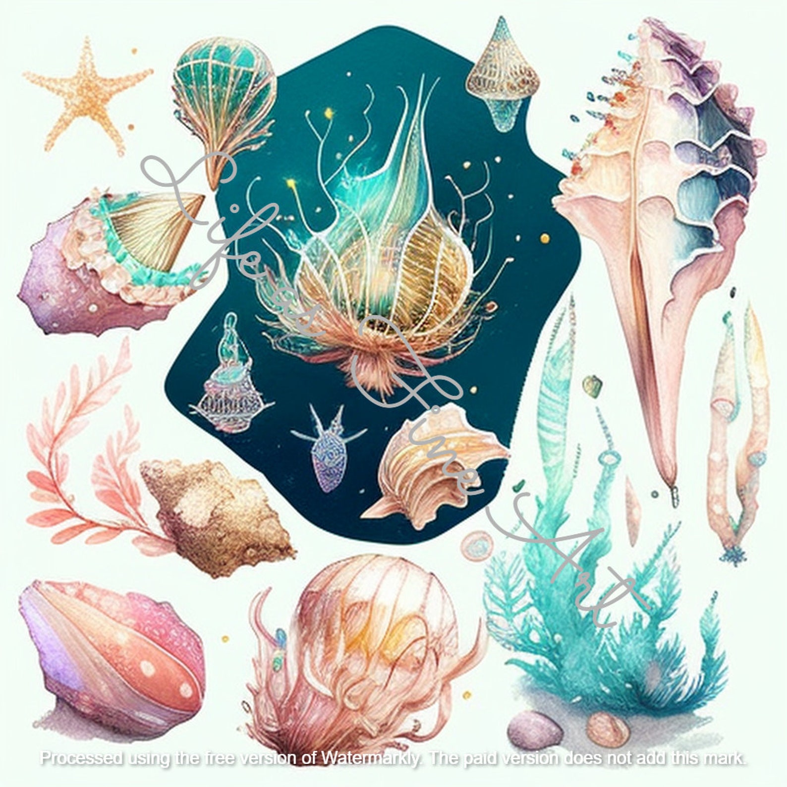 Coral and Seaweed Watercolor Clipart, Ocean Wildlife, Seaweed, Sea ...