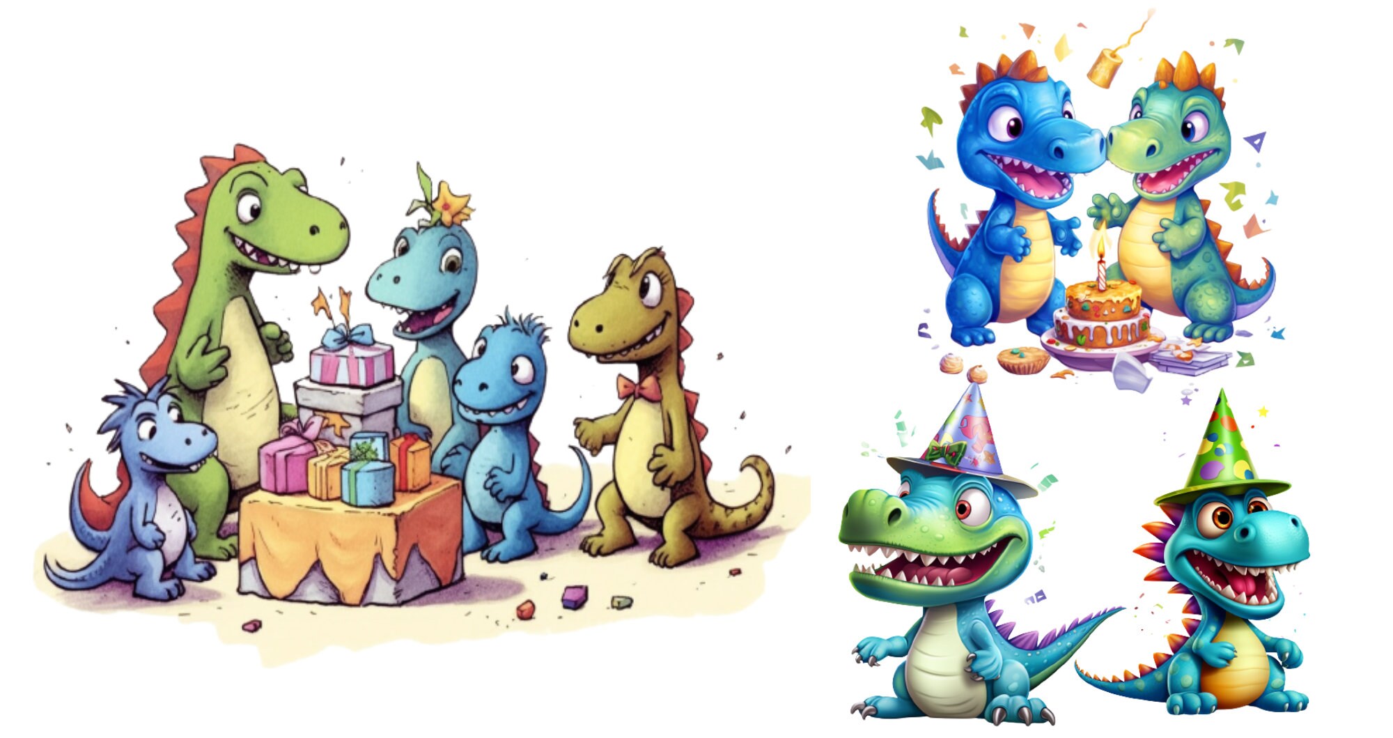 Birthday Dinosaurs Clipart Bundle Birthday Party Dinos 50 Designs PNG ...