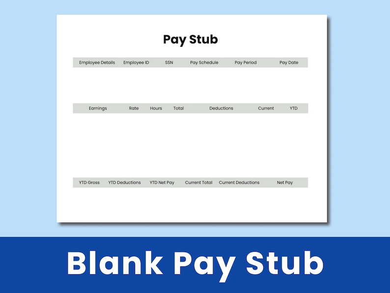 Blank Pay Stub. PDF Template. Easily Printable. - Etsy