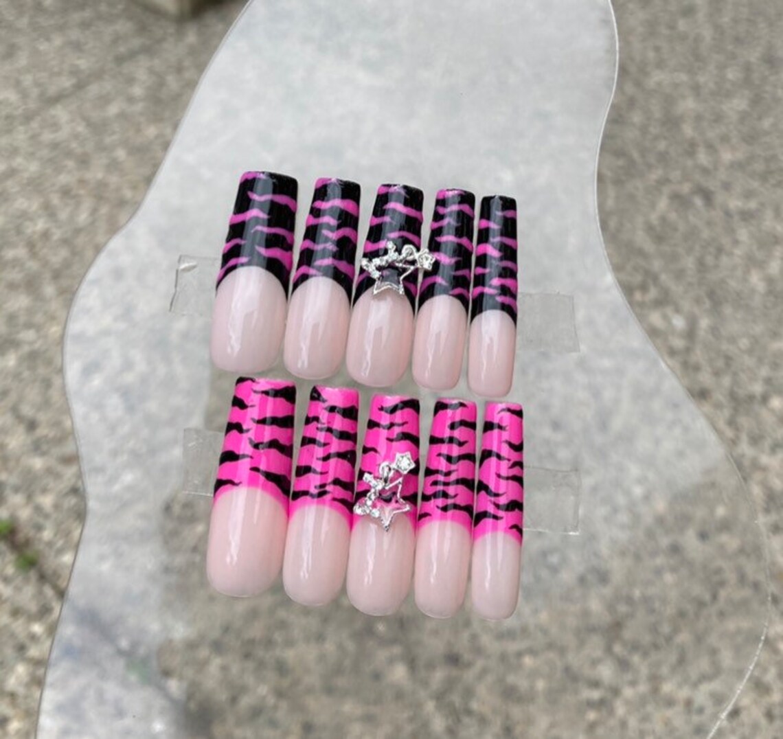 Y2k Bimbo Press on Nails Zebra Print Y2k Nails Pink and Black - Etsy India