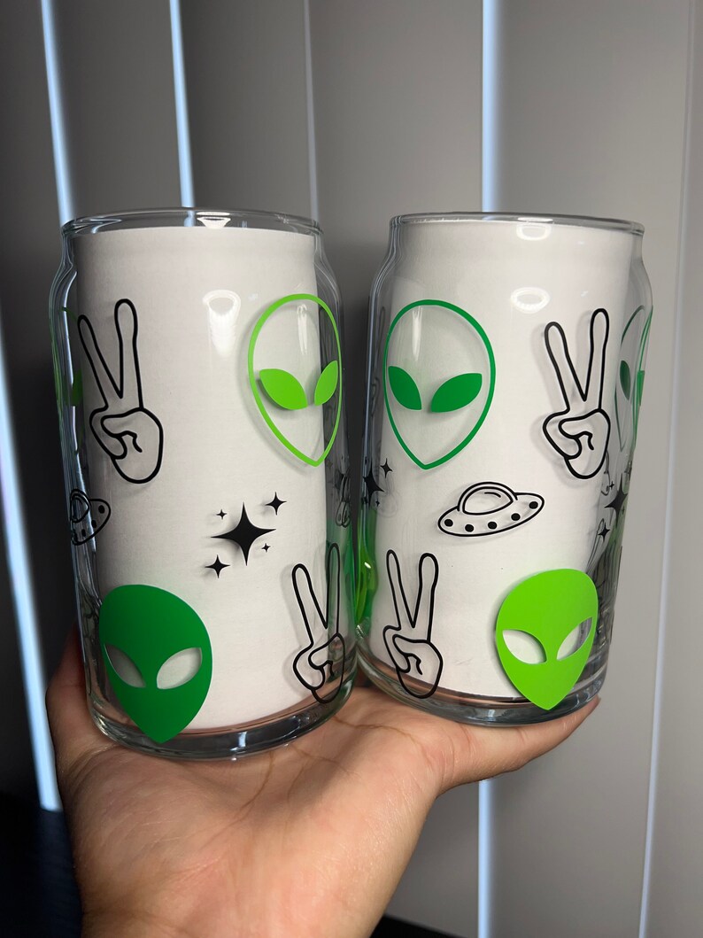 Alien Iced Coffee Cup | 16 Oz Iced Cold Cup | UFO | Retro Glass Cup ...