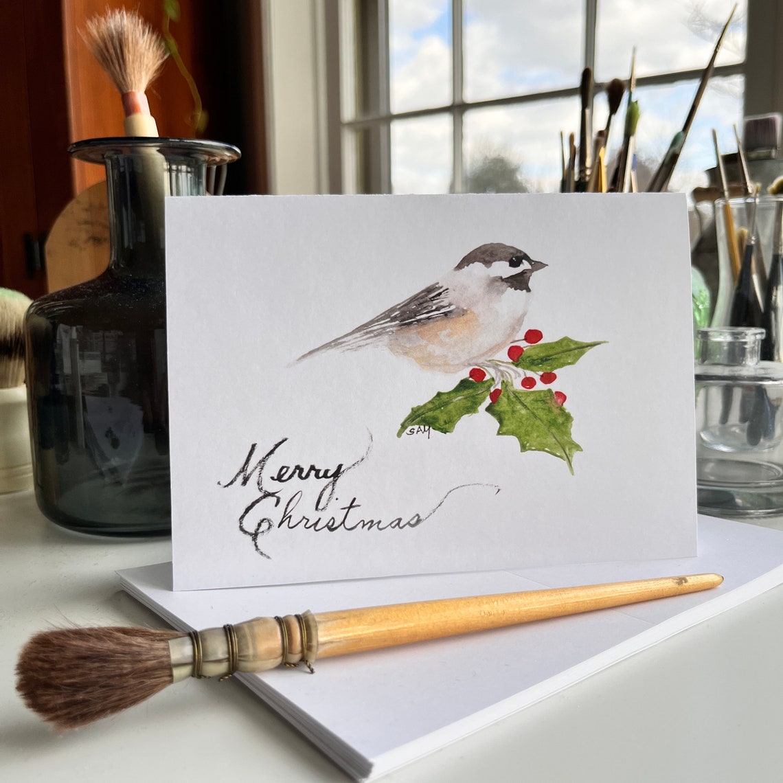Chickadee Merry Christmas Card (pack of 5) - Etsy