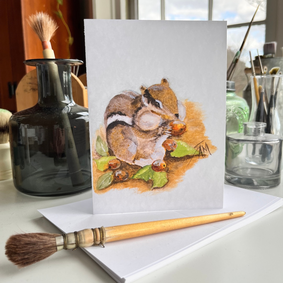 Chipmunk and Acorn Card (pack of 5) - Etsy