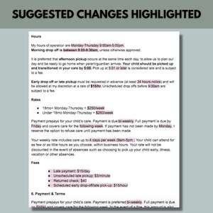 CUSTOMIZABLE Daycare Contract | Parent Agreement | In-home Handbook ...