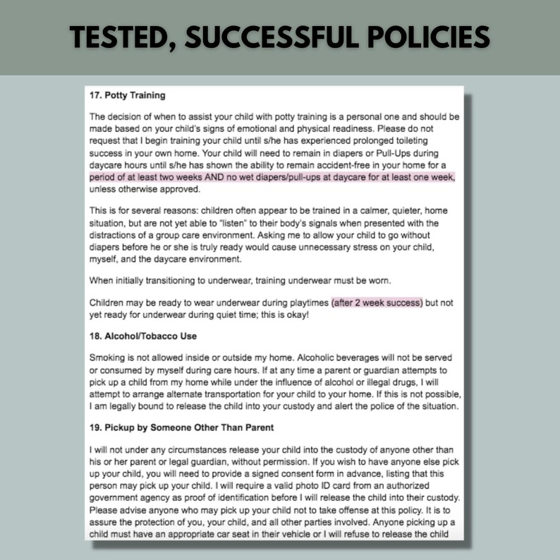 CUSTOMIZABLE Daycare Contract | Parent Agreement | In-home Handbook ...