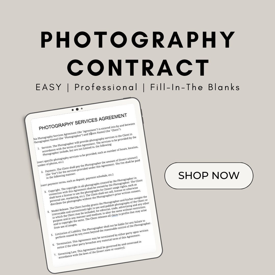 BASIC PHOTOGRAPHY CONTRACT (editable) Print Release, Freelance ...