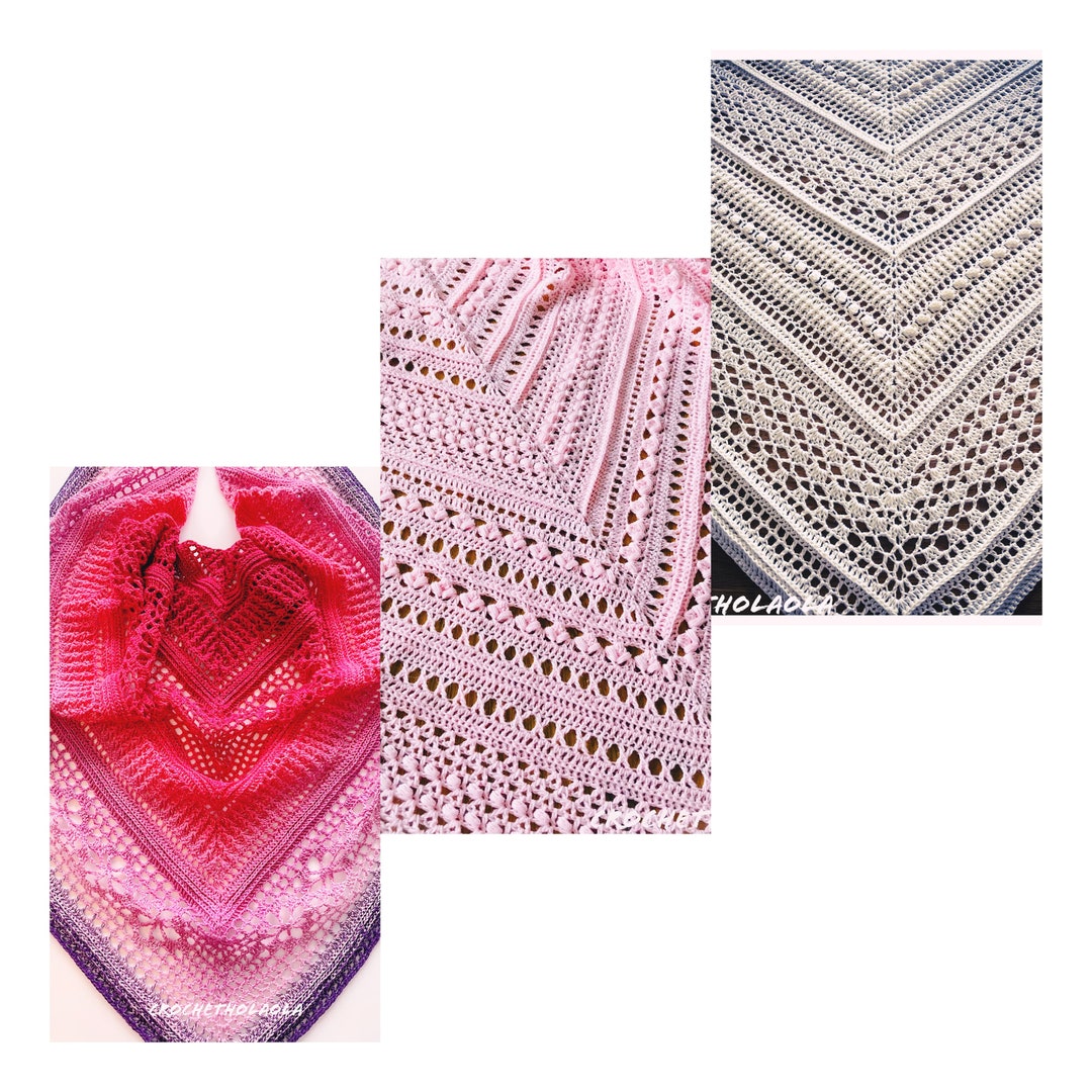 Set of 3 Crochet Shawl Patterns, ENGLISH Version, Tutorial, Easy ...