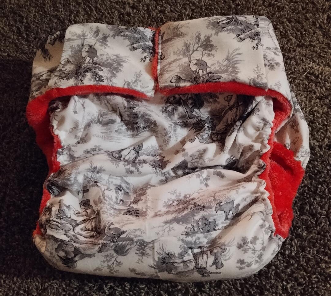 Adult Cloth Diaper, French Country Scenic Print, Hot Pink Minky Cuddle ...