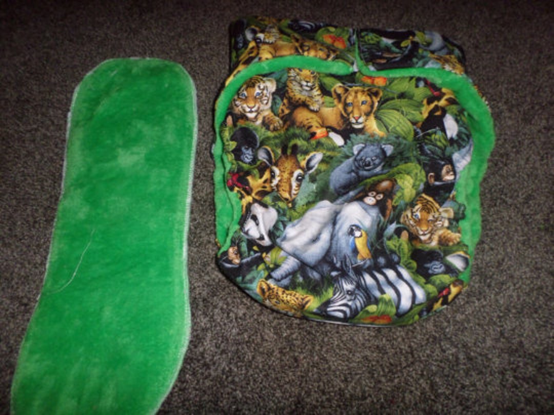 Adult Cloth Diaper,jungle Print Green Fleece Lining - Etsy