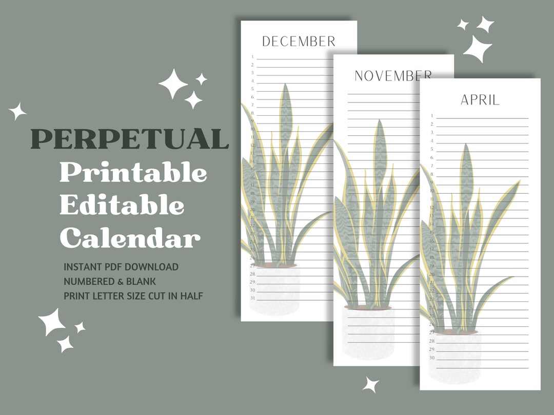 Printable Editable Plant Perpetual Calendar Planner Instant Download ...