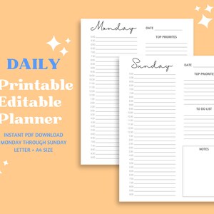 Printable Editable 7 Day Daily Planner Weekly Planner Half Hourly ...