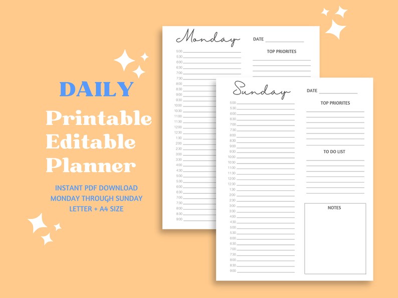 Printable Editable 7 Day Daily Planner Weekly Planner - Etsy