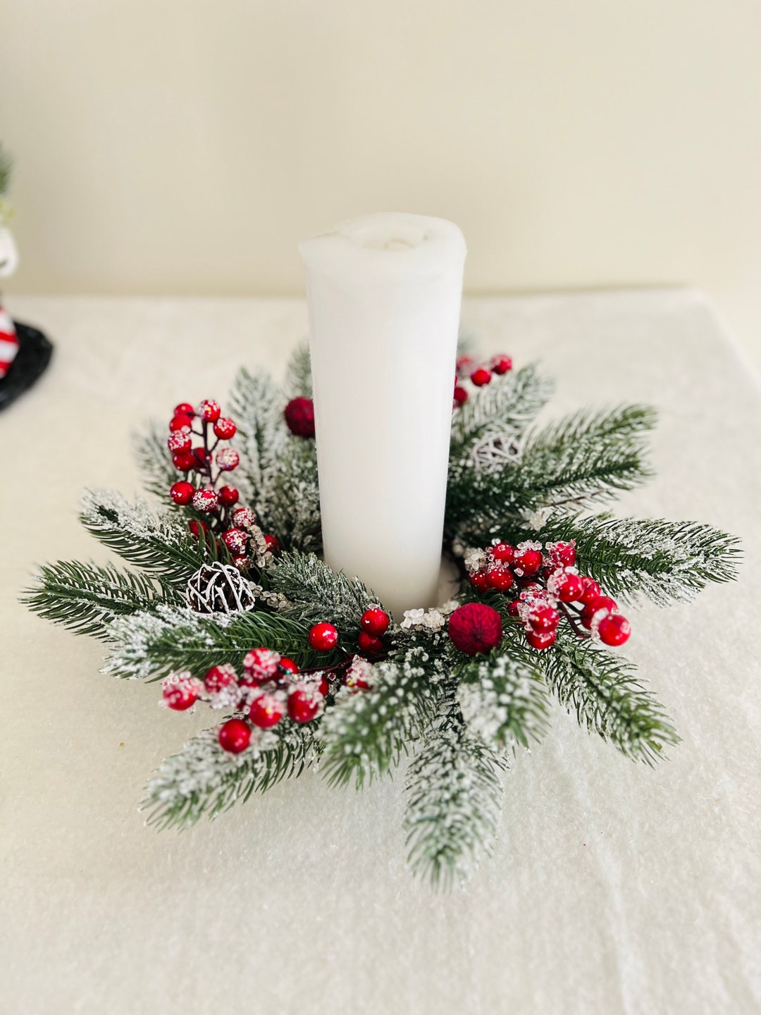 Christmas Table Centerpiece, Red Berries Snow Flocked Centerpiece, Mini ...