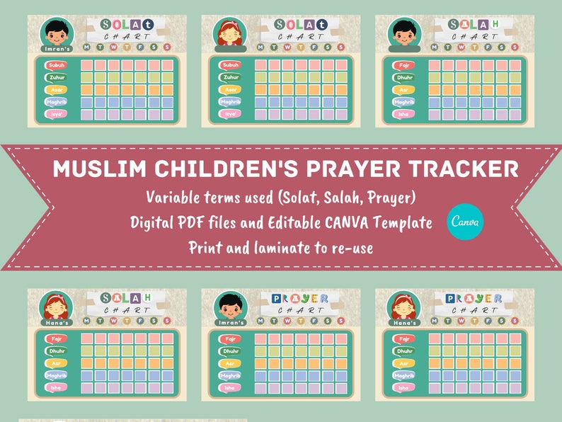 EDITABLE Muslim Kids Solat Chart Salah Chart Prayer Chart - Etsy UK