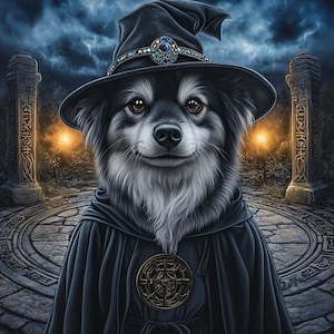 Halloween Magical Pet Portrait Digital Design - Custom Wizard Dog and ...