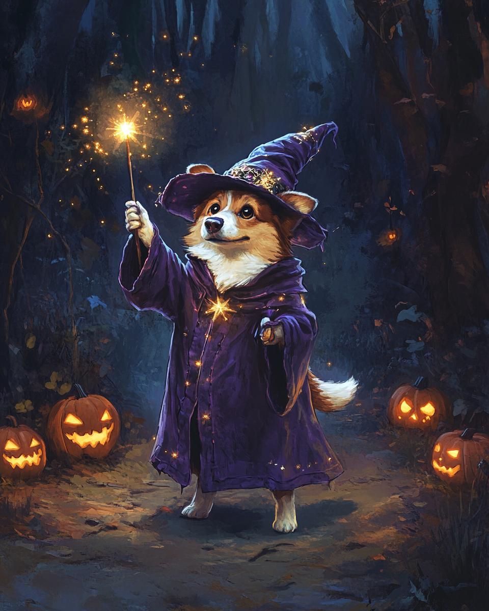 Halloween Magical Pet Portrait Digital Design - Custom Wizard Dog and ...