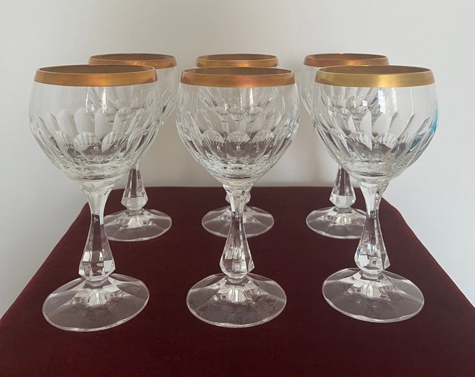 Vintage Crystal Gold Rimmed Wine Glasses - Etsy