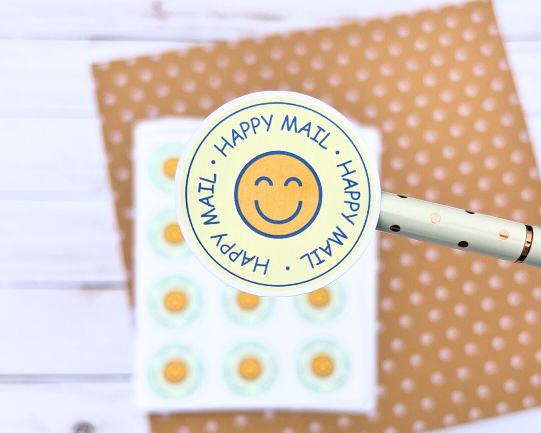 Smiley Face Happy Mail Stickers Cute Small Business Packaging Labels ...