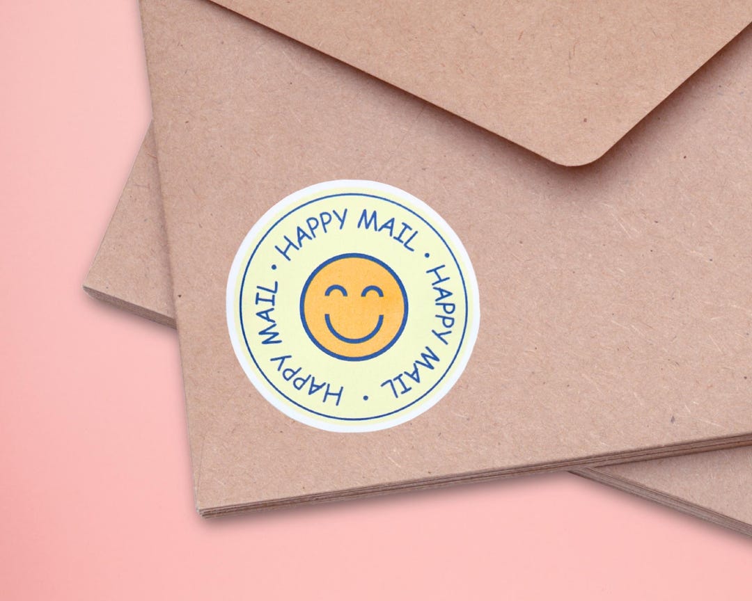 Happy Mail Sticker Smiley Face Envelope Seal Party Invitation Sticker ...
