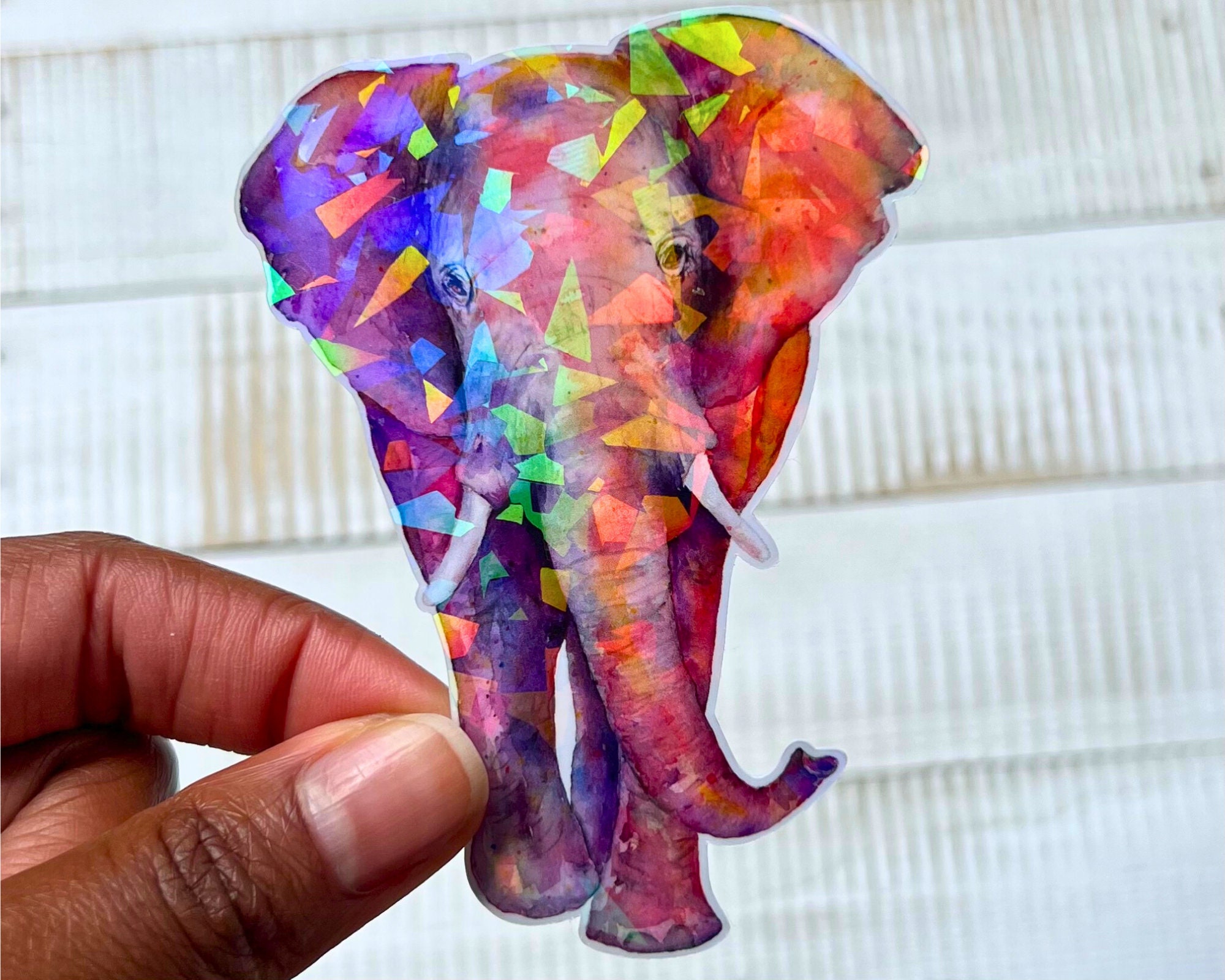 Holographic Elephant Sticker - Water Resistant Vinyl Sticker - Etsy