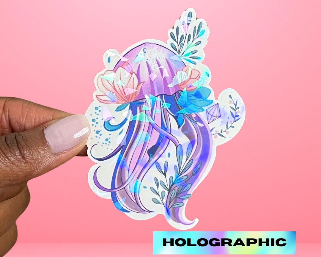 Jellyfish Sticker for Water Bottle Holographic Animal Sticker for ...