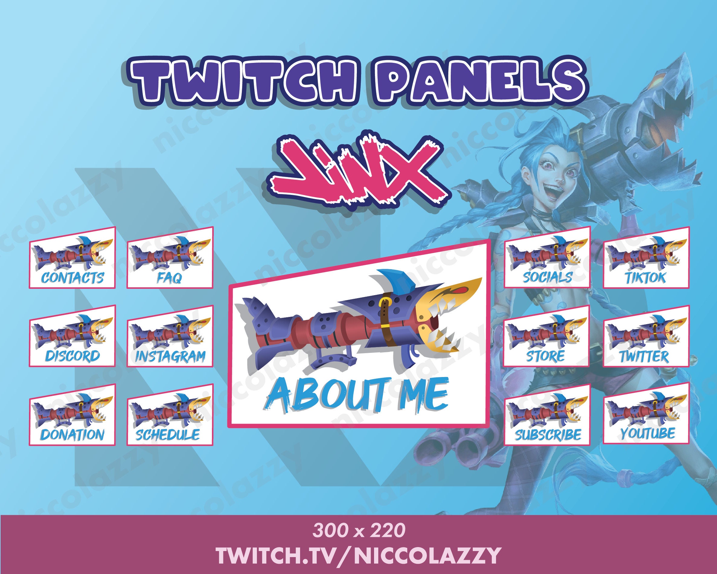 13 Cartoon Jinx Fishbone Themed Panels for Twitch - League of Legends ...