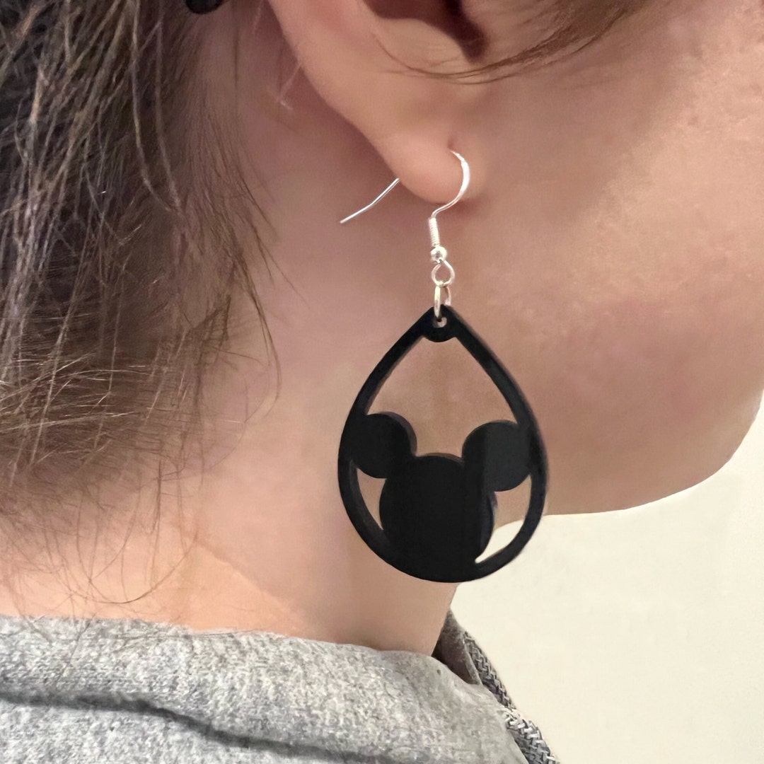 Mickey Mouse Inspired Earrings Silhouette Teardrop Dangle Earrings ...