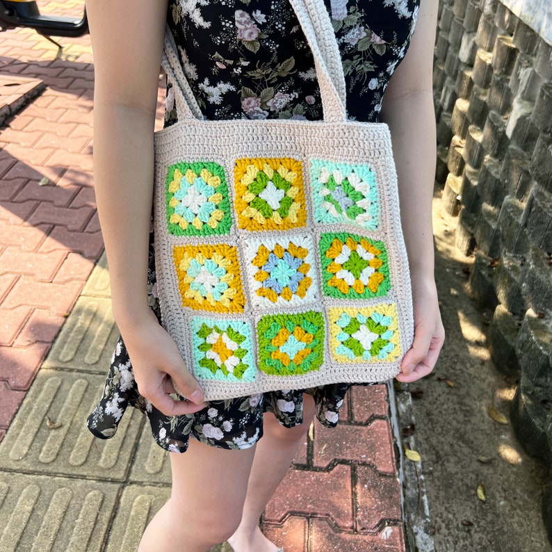 Crochet Granny Square Bag Shoulder Bagstudent Bagflower - Etsy