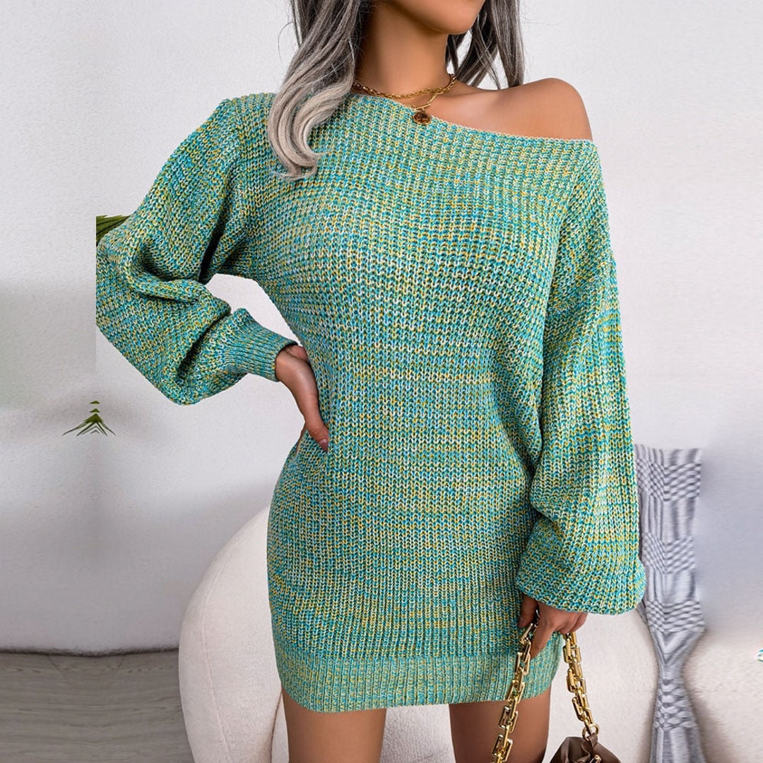 Soleil Turquoise off the Shoulder Mini Sweater Dress - Etsy