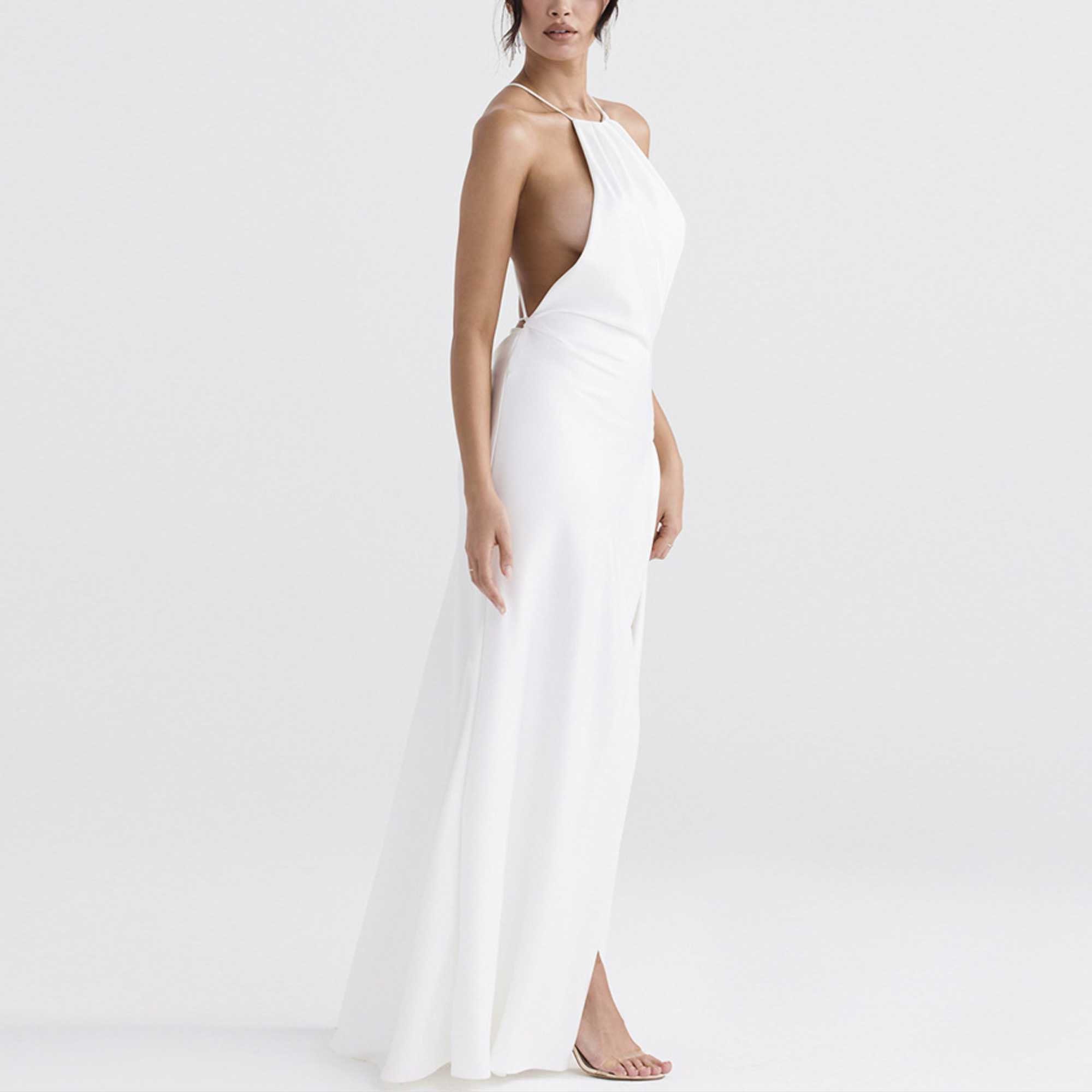 Sarita White Satin Backless Halter Neck Maxi Dress - Etsy
