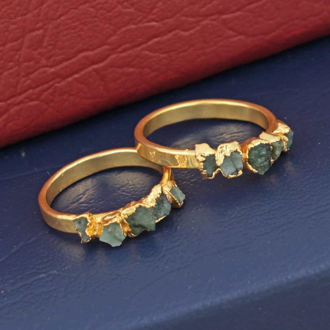 Rough Emerald Ring, Raw Emerald Gemstone Ring, Raw Crystal Gold Ring, Raw Stone Jewelry ...
