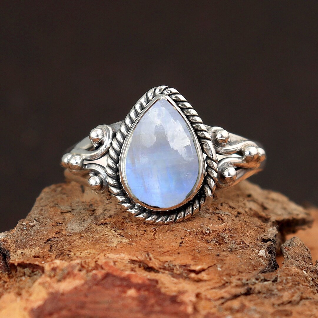 Natural Blue Flash Rainbow Moonstone Ring Solid 925 Sterling - Etsy
