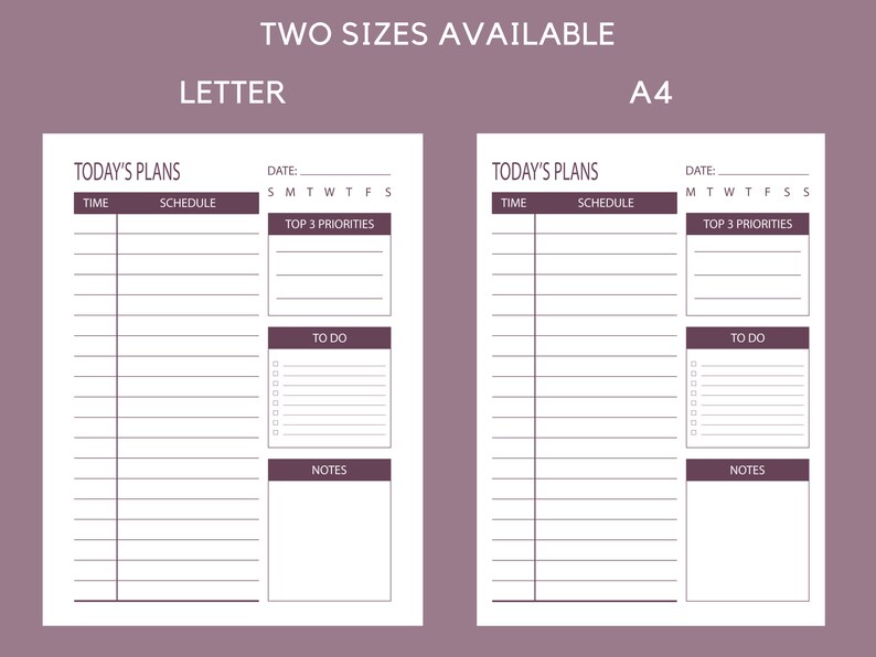 Minimalist Printable Daily Planner, Purple Single Page Planner ...