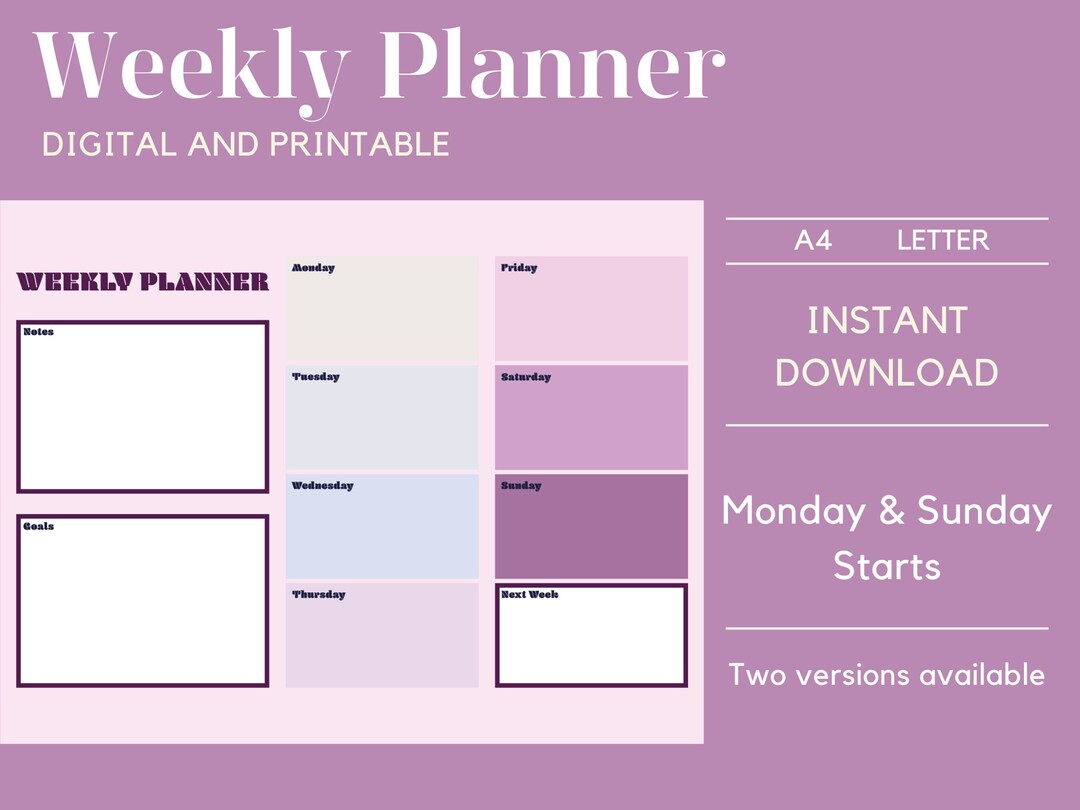 Printable Weekly Planner: Color Gradient, Single Page (digital Download ...