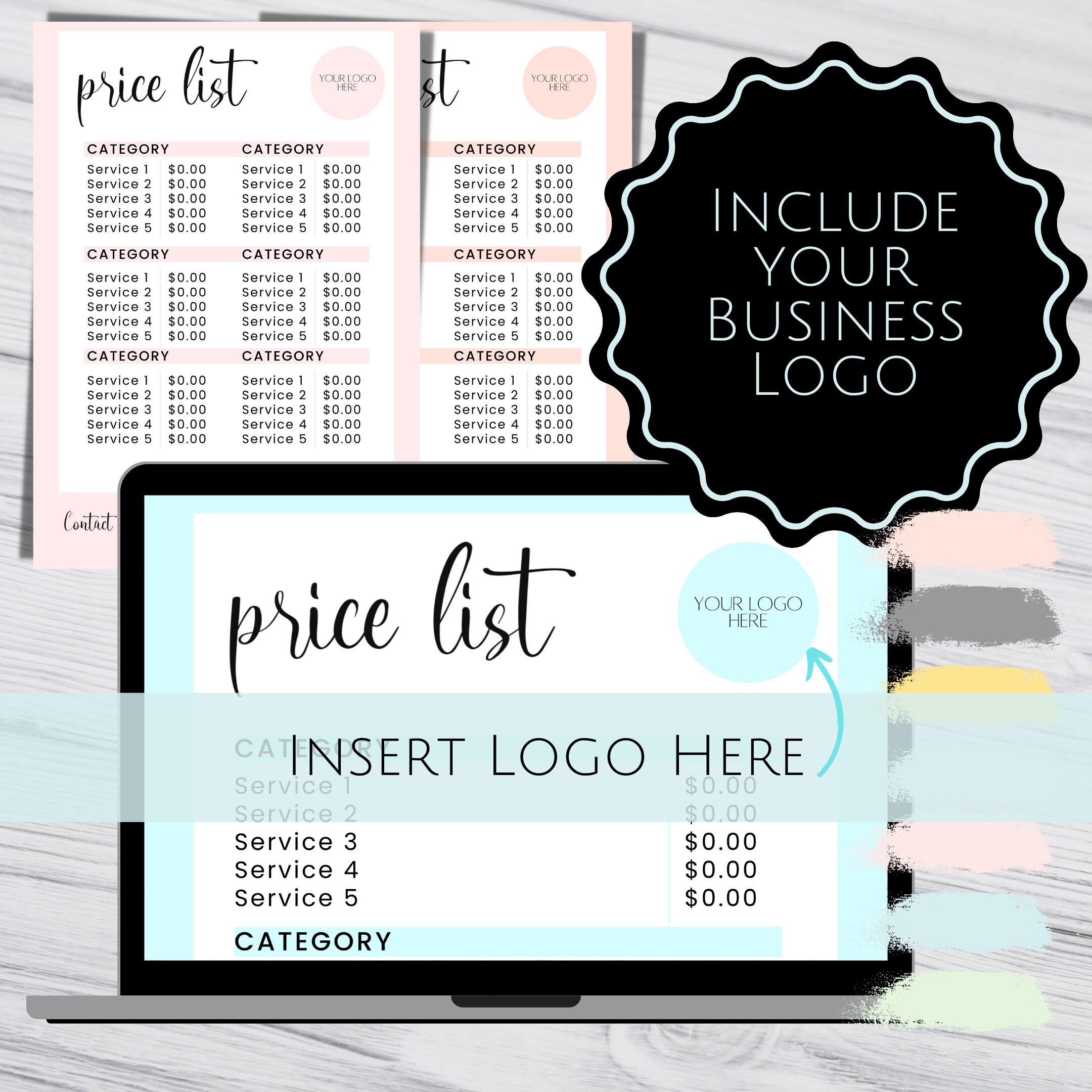 INVOICE and PRICE LIST Canvatemplate Printable Price Sheet - Etsy UK