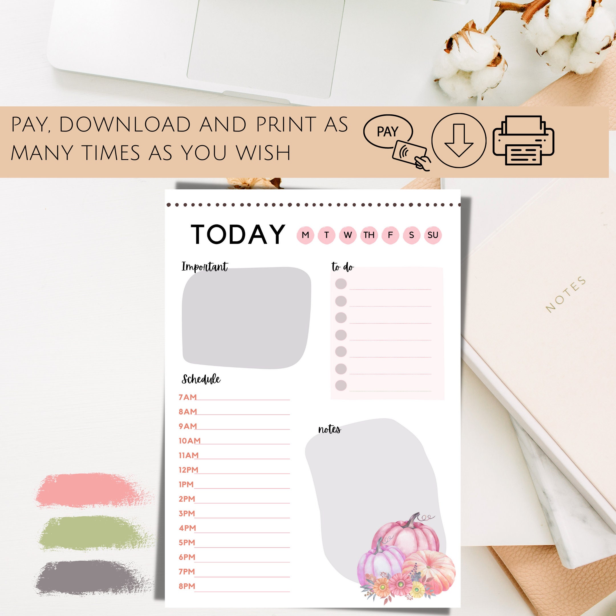 DAILY NOTEPAD SHEET Printable Template. Instant Download: to - Etsy