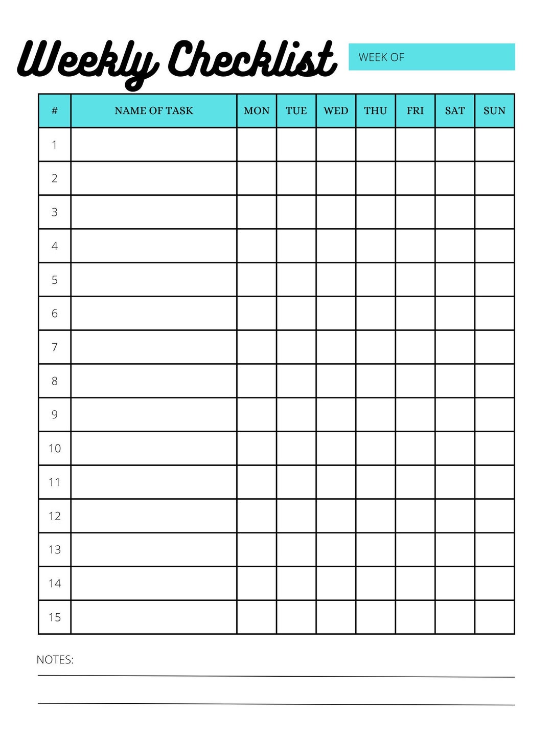 Weekly Checklist for the Busy-bees! - Etsy