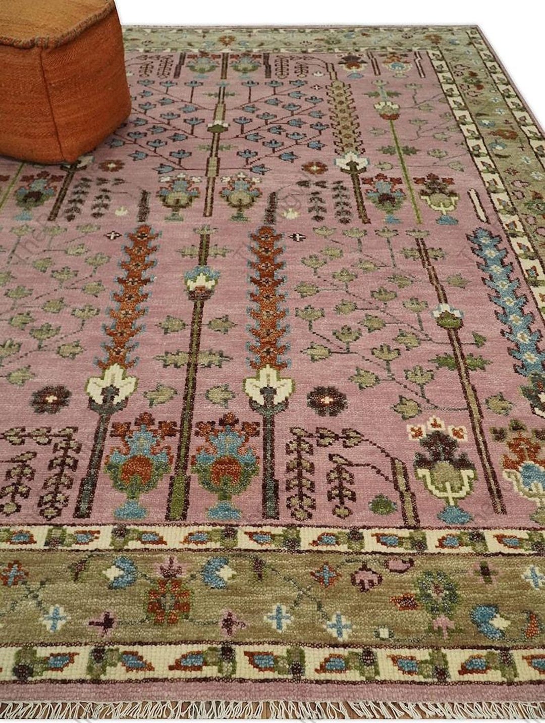 Pink Olive Traditional Heriz Serapi Wool Rug Oushak Rug 9x12 Antique ...