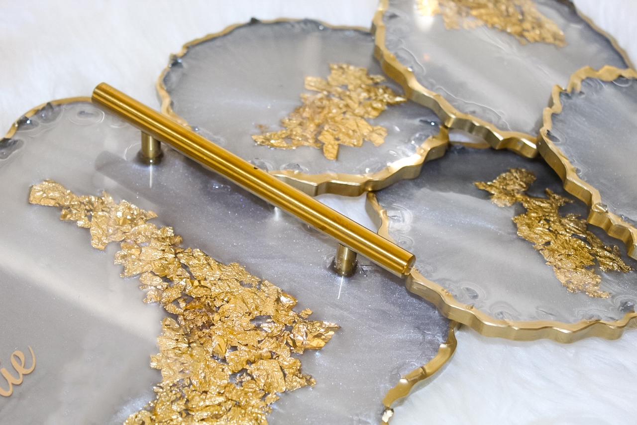 Handmade Gray Resin Coasters: Geode Agate With Gold Trim (set of 4) - Etsy