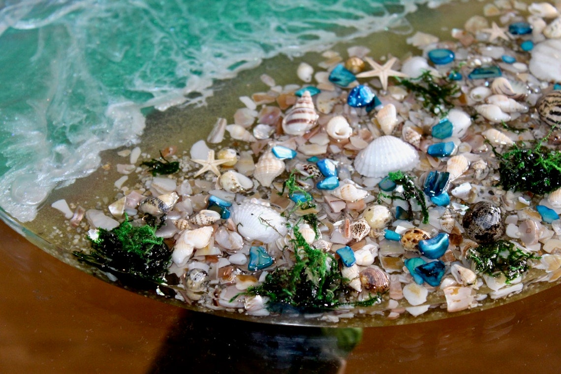 Handmade Large Ocean Resin Tray Decorative Beach Tray W/ Coasters ...