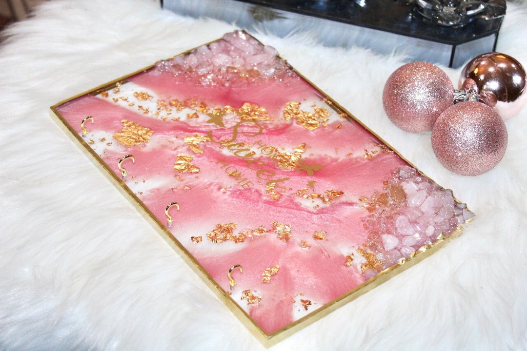 Personalized Rose Quartz Resin Key Holder Tray: Elegant Home Decor - Etsy